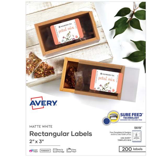 Rectangular Labels with Sure Feed®, 2" x 3" 5619 | Avery.com