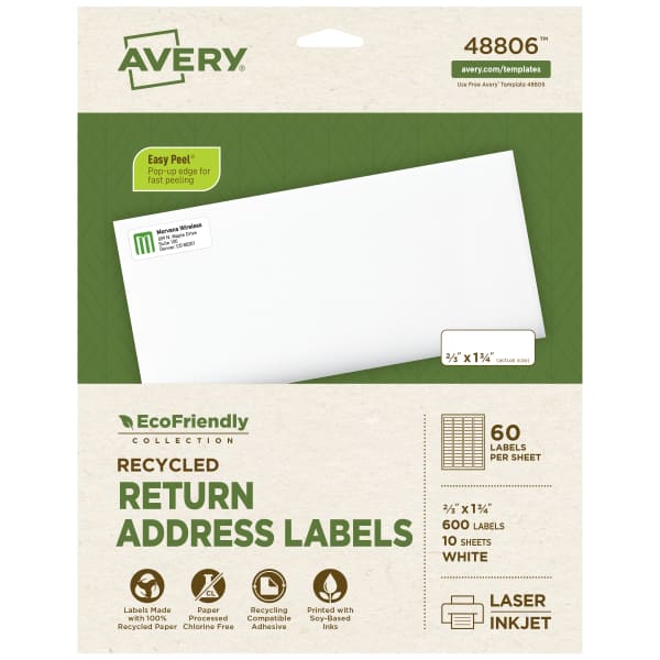 EcoFriendly Address Labels, 2/3" x 1-3/4" 48806 | Avery.com