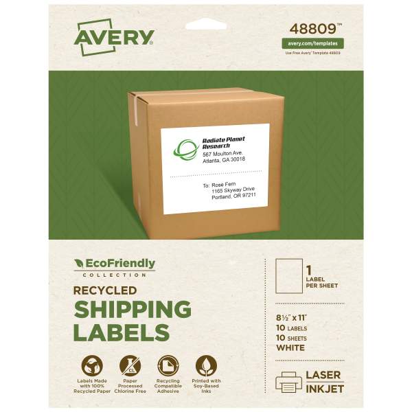 EcoFriendly Shipping Labels, 8-1/2" x 11" 48809 | Avery.com