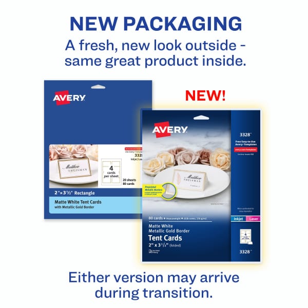 Tent Cards with Metallic Gold Border, 2" x 3-1/2" 3328 | Avery