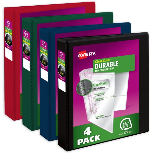 1-1/2" Durable View Binders, Dark Colors, 4-Pack 05622 | Avery.com