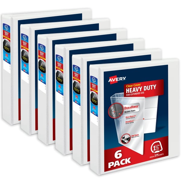 Heavy-Duty View 1-1/2" Binders, 6 White Binders 79276 | Avery