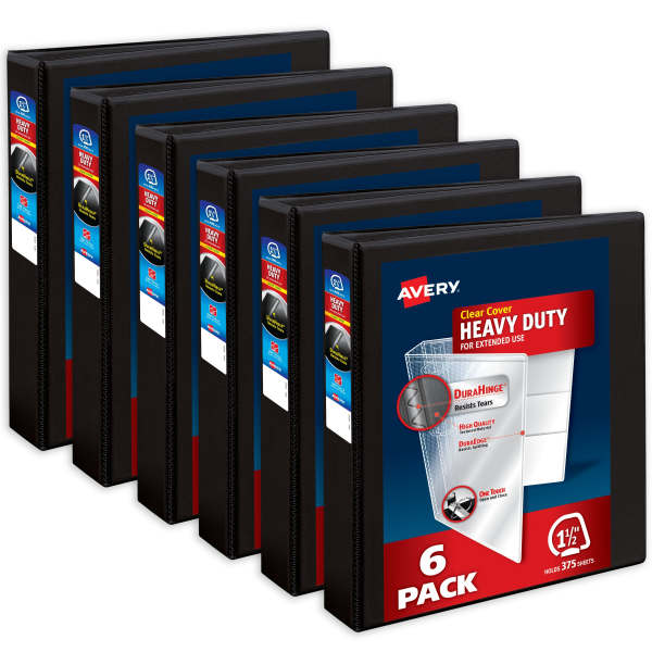Heavy-Duty View 1-1/2" Binders, 6 Black Binders 79277 | Avery