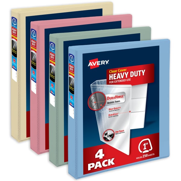 Heavy-Duty View 1" Binders, 4 Pastel Color Binders 79631 | Avery.com