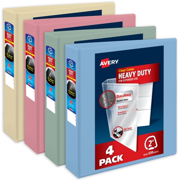 Heavy-Duty View 2" Binders, 4 Pastel Color Binders 79637 | Avery.com