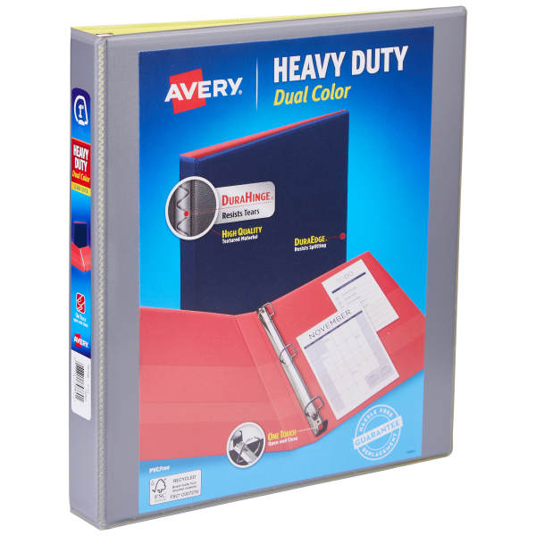 Avery® Heavy-Duty Dual Color View 3 Ring Binder, Cool Grey/Yellow, 1 ...