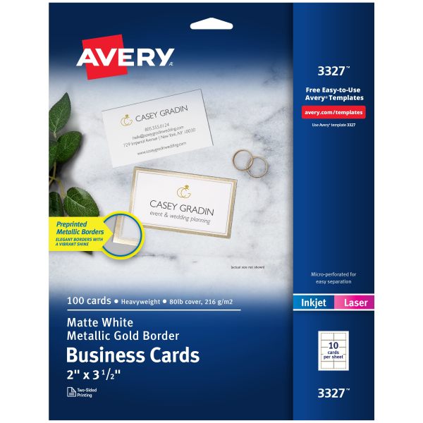Business Cards with Gold Borders, 2" x 3-1/2" 3327 | Avery.com