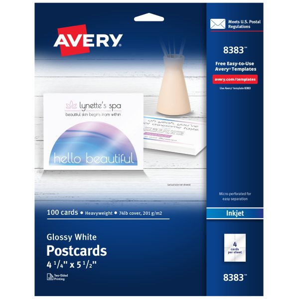 Postcards, 4-1/4 x 5-1/2", Glossy White, 100 8383 | Avery