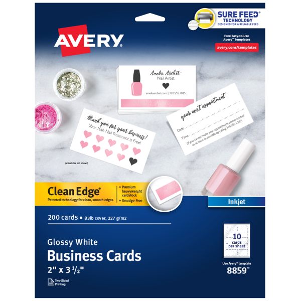 Clean Edge(R) Business Cards, Glossy White 8859 | Avery.com