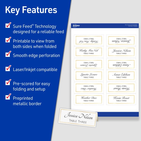 Gold Border Place Cards, 1-7/16" x 3-3/4", White 35701 | Avery