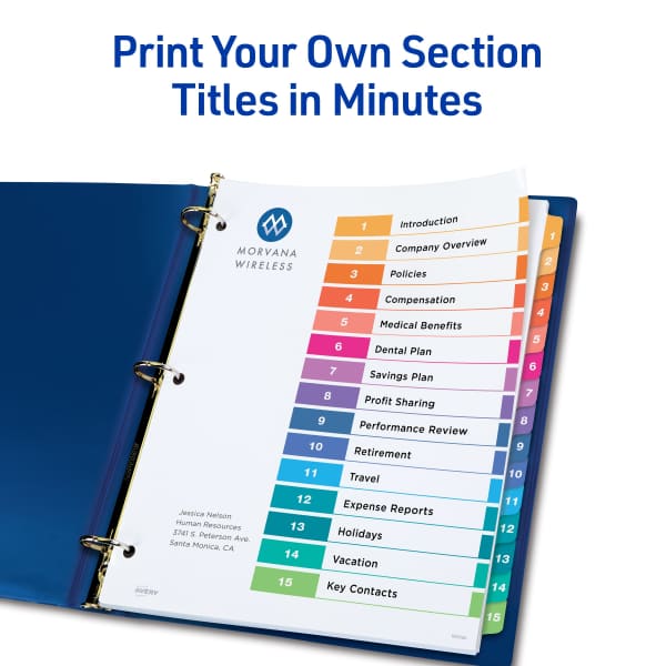 Avery Customizable Table of Contents Dividers 15 Tabs Multicolor (11074 ...