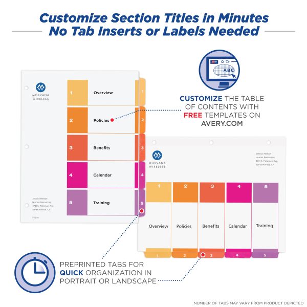 Avery® Ready Index® 5 Tab Binder Dividers, Multicolor Tabs, 6 Sets ...