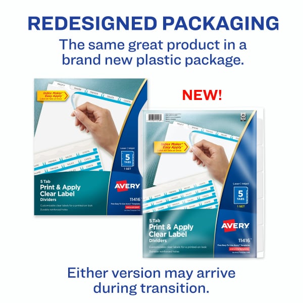 Avery Print & Apply Dividers, Index Maker® Easy Apply™ 5-Tab Set (11416 ...