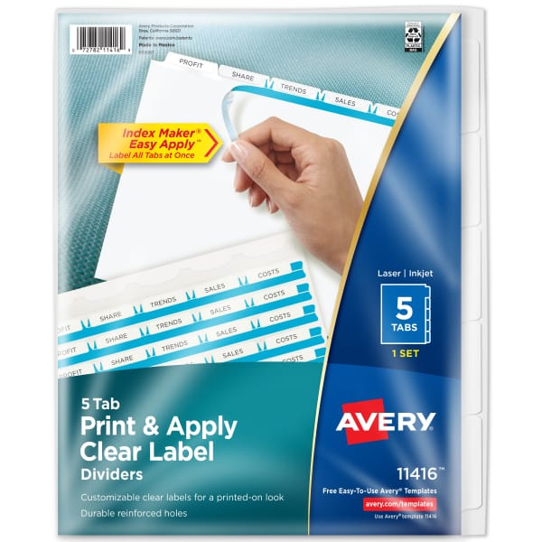 Avery Print & Apply Dividers, Index Maker® Easy Apply™ 5-Tab Set (11416 ...