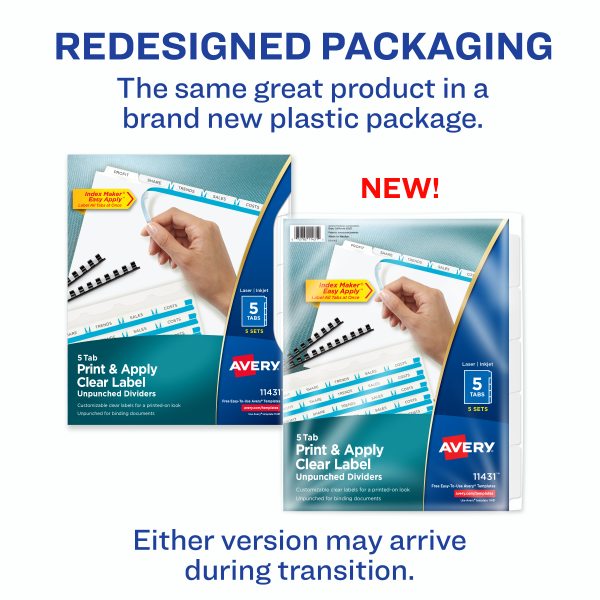Avery Print & Apply Unpunched Dividers 5 Tabs, 5 Sets (11431) | Avery.com