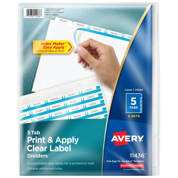 Avery Print & Apply Dividers 5 Tabs, 5 Sets (11436) | Avery.com