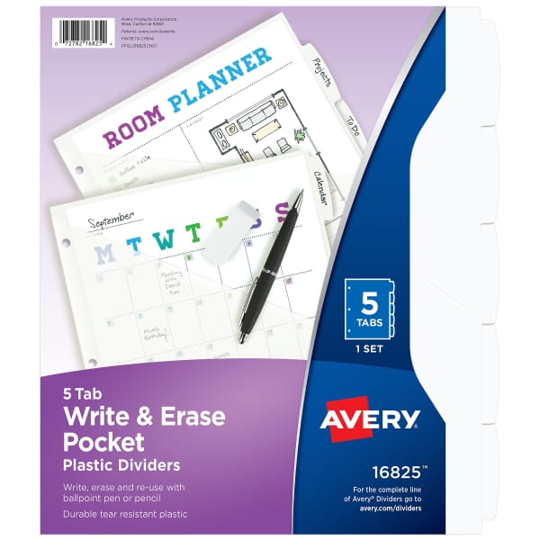 Avery(R) Durable Plastic 5-Tab Write & Erase Dividers for 3 Ring ...