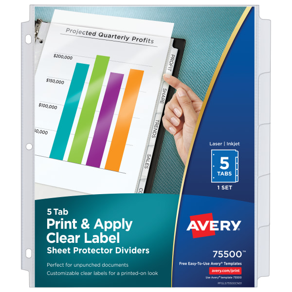 Avery Print & Apply Pocket Dividers, Index Maker® Easy Apply™ 5-Tab Set ...
