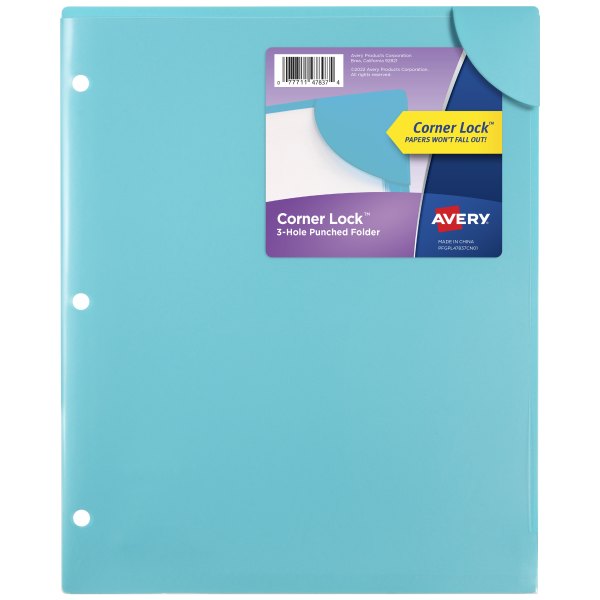 Corner Lock Binder Pockets, Aqua Blue, 1 Folder 47837 | Avery