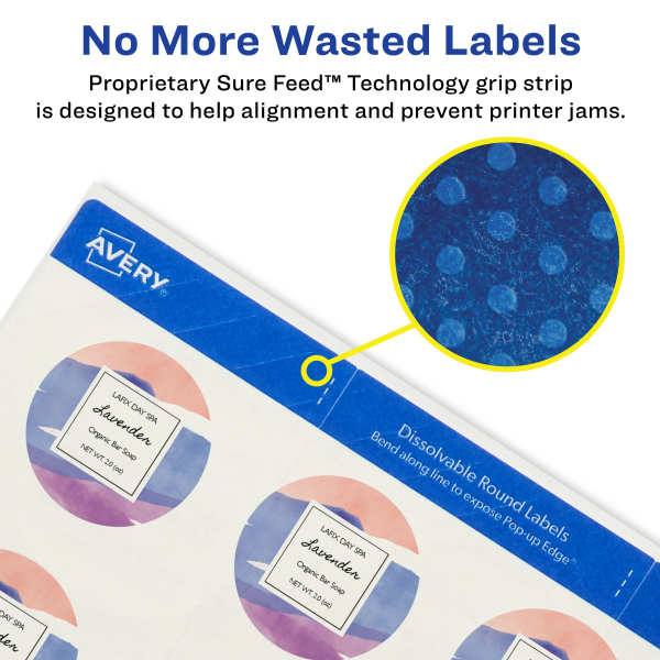 Avery® Dissolvable White Round Labels with Sure Feed™, 2" Diameter, 60 ...