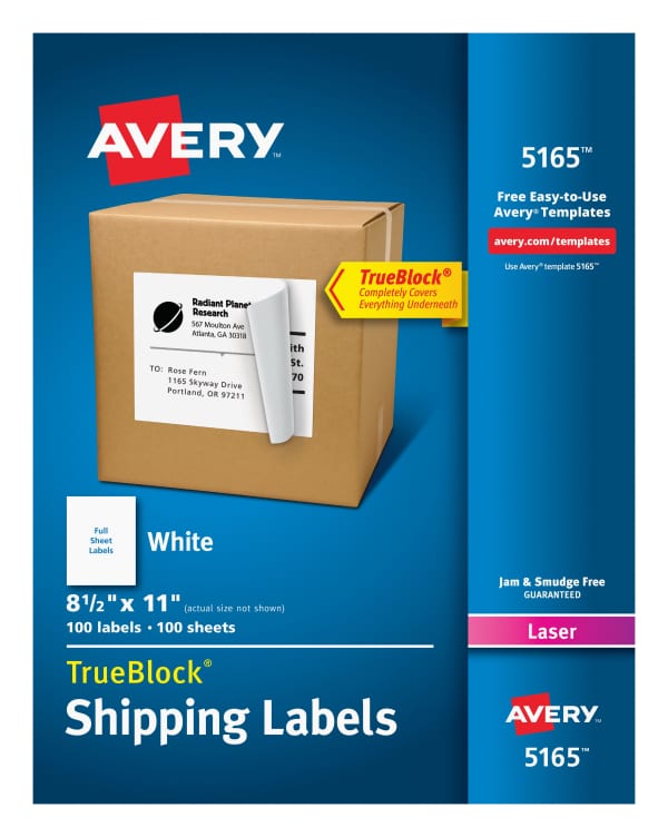 Avery® Full-Sheet Shipping Labels, 8-1/2" x 11", White, 100 Blank ...