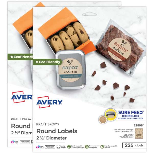 Avery® Kraft Brown Round Labels with Sure Feed® Technology, 2.5 ...