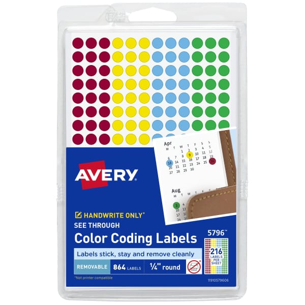 See-Through Color-Coding Dots, 1/4", 864 Total 5796 | Avery.com