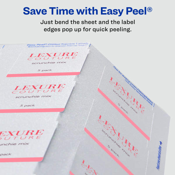 Avery® Luxe Collection™ Glitter Stickers, 2" x 2", Mess-Free White ...