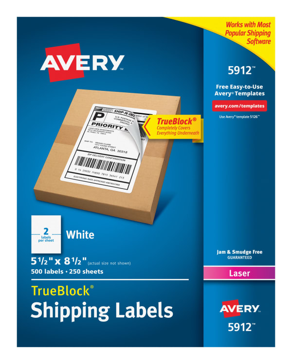 Avery® Half-Sheet Shipping Labels, 5-1/2" x 8-1/2", White, 500 Blank ...