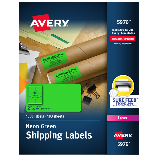 Neon Green Shipping Labels, Sure Feed, 2"x4" 5976 | Avery.com