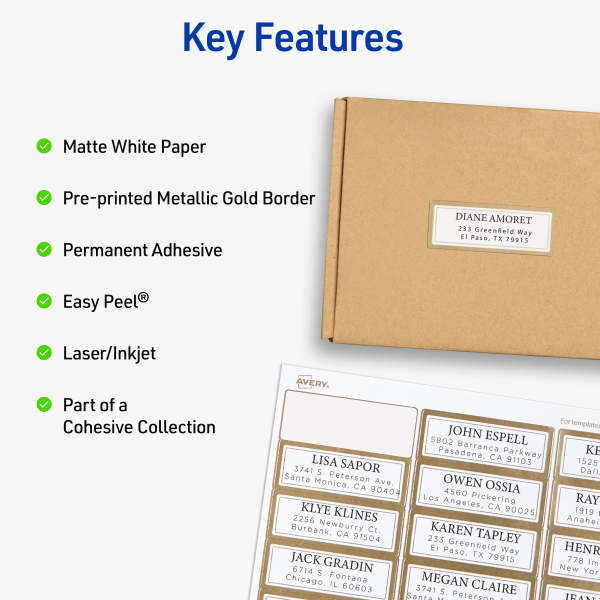 Metallic Gold Border Labels, 1" x 2-5/8" 6507 | Avery.com