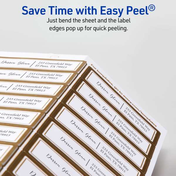 Avery® Metallic Gold Border Labels, 1" x 2-5/8", Matte White with Gold ...