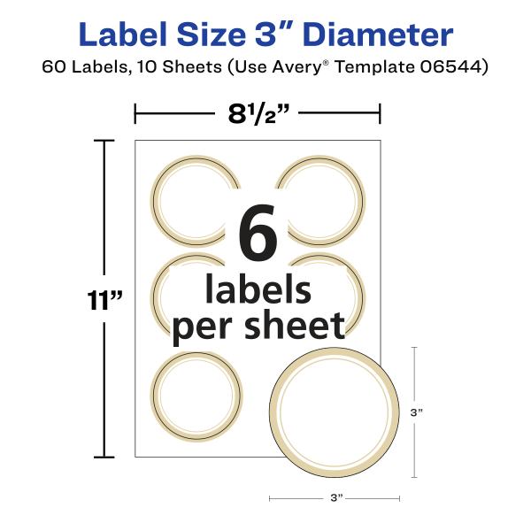 Round Labels with Gold Borders, 3" x 3" 6544 | Avery.com | Avery