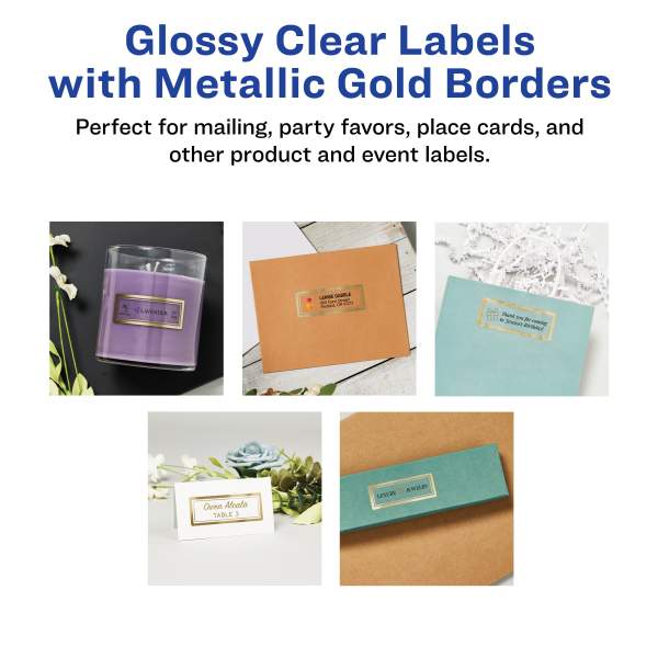 Glossy Clear Labels with Metallic Gold Border 6550 | Avery.com