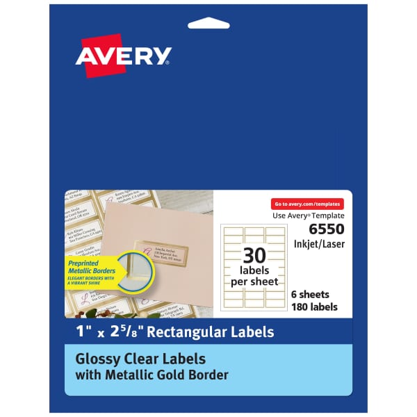 Glossy Clear Labels with Metallic Gold Border 6550 | Avery.com