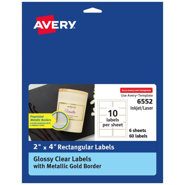 Glossy Clear Labels with Metallic Gold Border 6552 | Avery.com