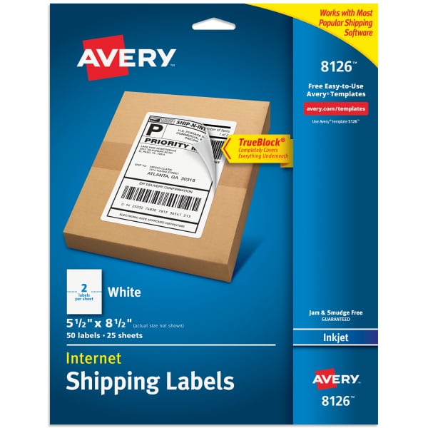 Half-Sheet Shipping Labels, 5-1/2" x 8-1/2", White 8126 | Avery