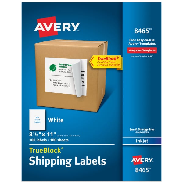 Full-Sheet Shipping Labels, 8-1/2" x 11", White 8465 | Avery.com
