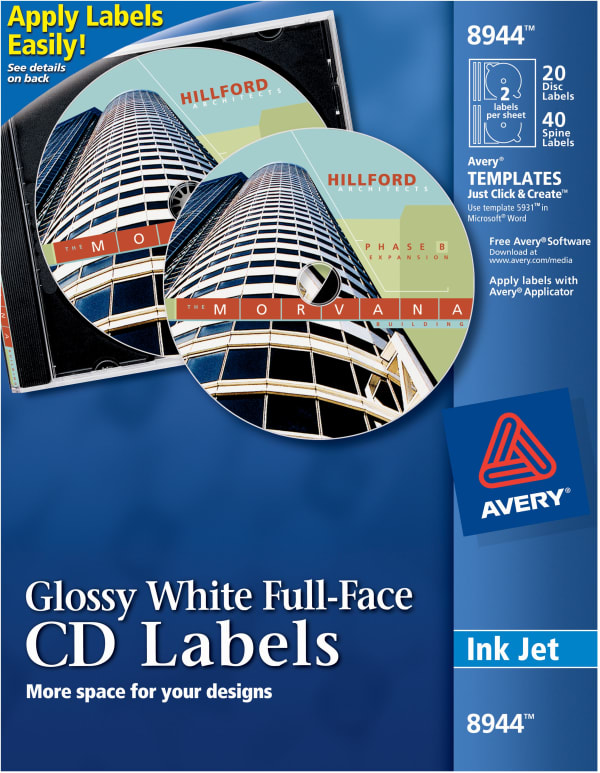 Full-Face CD Labels, 20 CD Labels & 40 Spine Labels 8944 | Avery