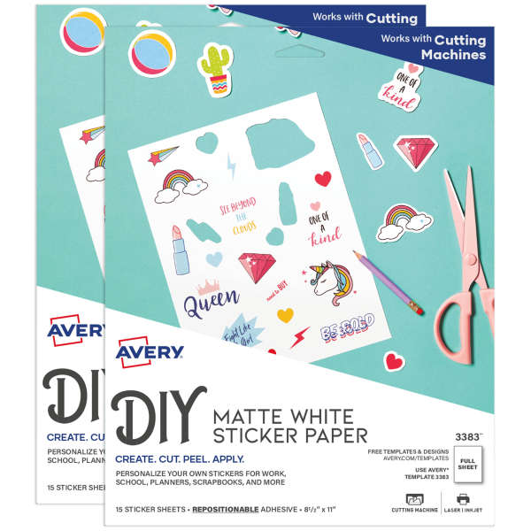 Avery Sticker Paper, Matte White, Repositionable 03383 | Avery