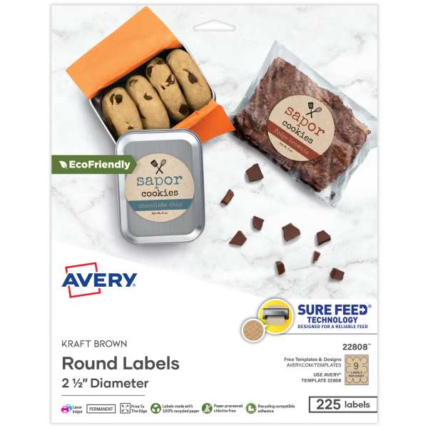 Kraft Brown Labels, 2.5" Diameter, 225 Total 22808 | Avery.com