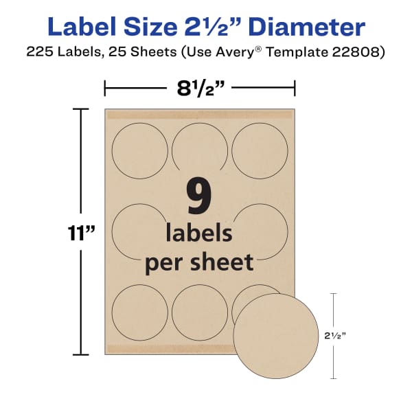 Kraft Brown Labels, 2.5" Diameter, 225 Total 22808 | Avery.com