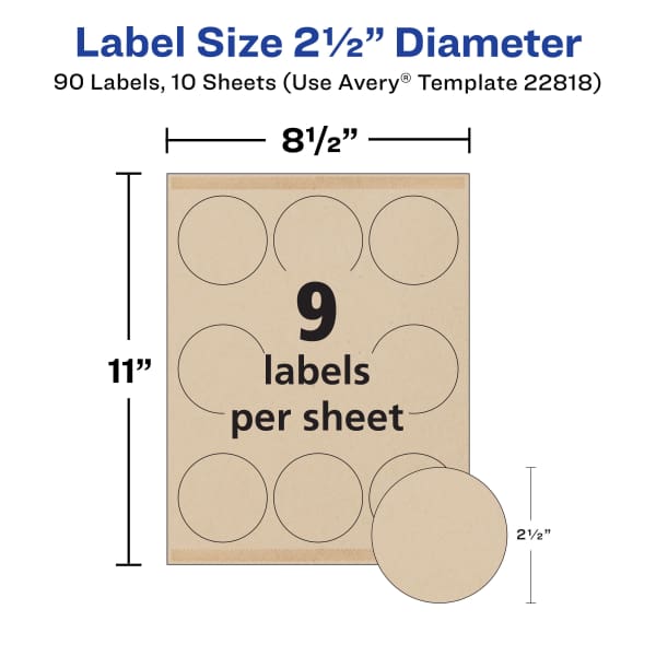 Kraft Brown Labels, 2.5" Diameter, 90 Total 22818 | Avery