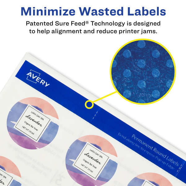 Avery® Glossy Clear Round Labels with Sure Feed™, 2" Diameter, 120 ...