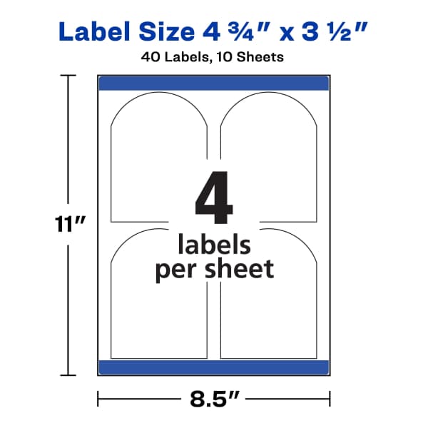 4-3/4" x 3-1/2" Arched Labels, Textured Matte White 22826 | Avery.com