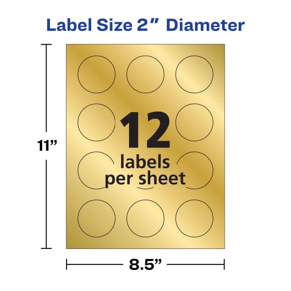 Avery® Gold Embossed Foil Round Labels, 2" Diameter, 96 Labels ...