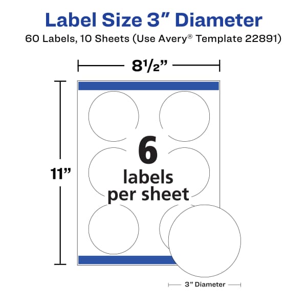 Glossy White Labels, 3" Diameter, 80 Total 22891 | Avery.com