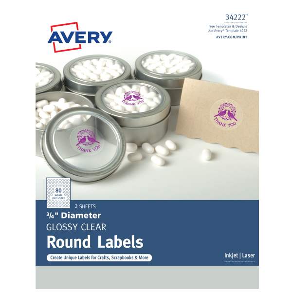 Glossy Clear 3/4" Round Labels, Sure Feed 34222 | Avery.com