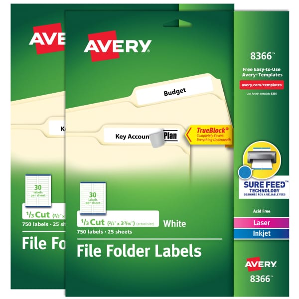 Avery File Folder Labels with TrueBlock Technology Permanent Adhesive 2 3 x 3 7 16