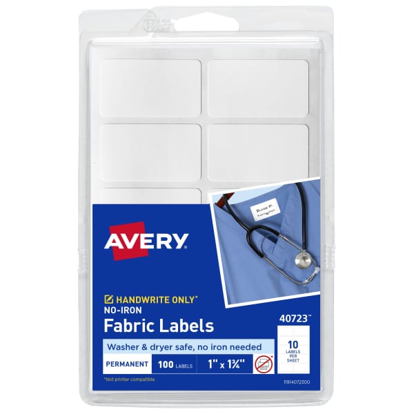 No-Iron Fabric Labels, 1" x 1-3/4", 100 Total 40723 | Avery